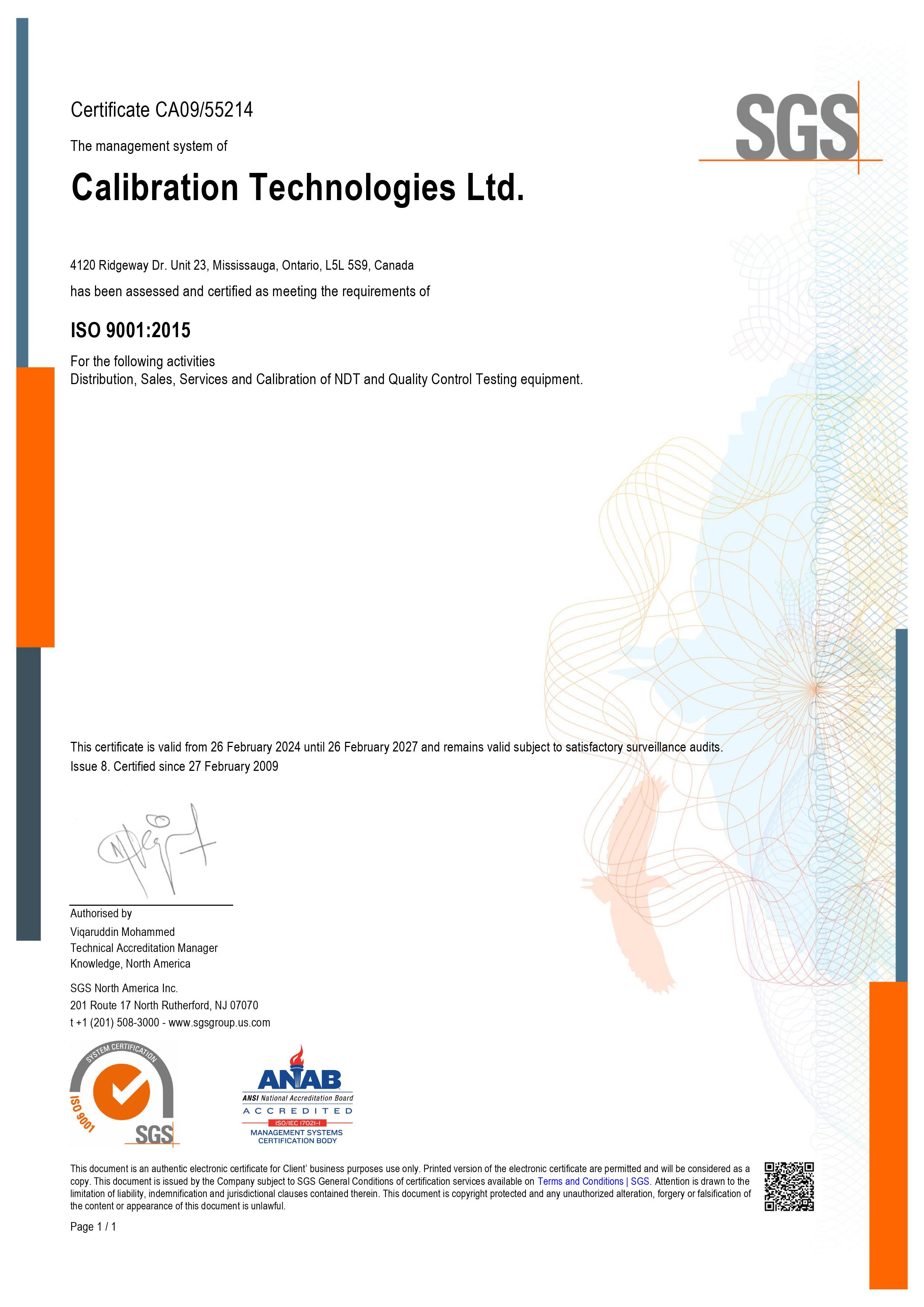 ISO Certification | CALibration TEChnologies Ltd.